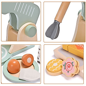 MONT PLEASANT Play Kitchen Accessories, Pretend play food sets for kids kitchen, Wooden Toy Mixer Set, Blender Bake Cookies Playset Cooking Kitchen Accessories Toys for Boys Girls Ages 3+