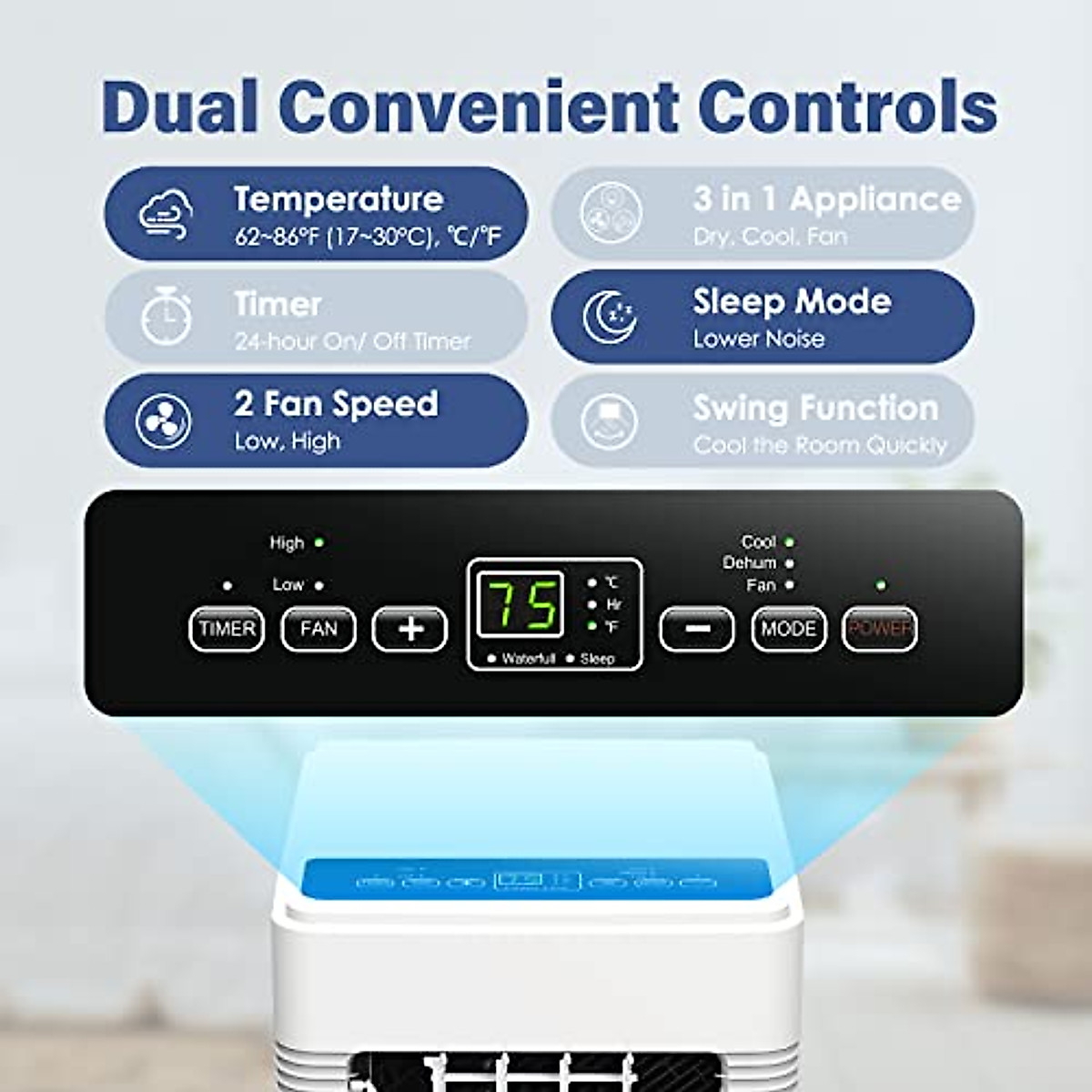 AirChoice Portable Air Conditioner, 12000 BTU Air Conditioner Portable for Room Up to 550 Sq.Ft, 3-in-1 with Dehumidifier and Fan Mode, 24H Timer, Remote Control, Quiet Portable AC Unit, Window Kit