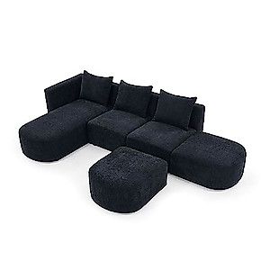 L-Shaped Stylish Comfy Sectional Sofa Couch with 2 Single Seats, Left Chaise and Movable Ottomans, Modern DIY Combination Convertible Modular Sofa&Couch Cloud Deep Seater Cozy Sofá for Living Room