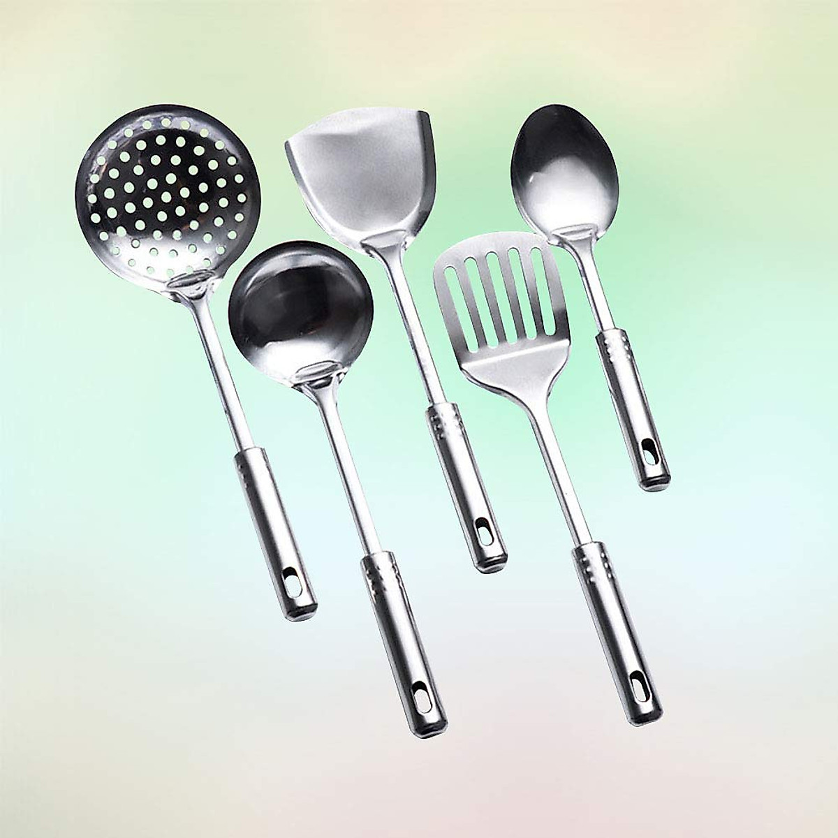 5 Pcs Stainless Steel Cookware Cooking Tools Chef Utensils Stainless Cookware Stainless Steel Scoop Stainless Steel Kitchen Utensils Kitchen Spatula Metal Seven Piece Set