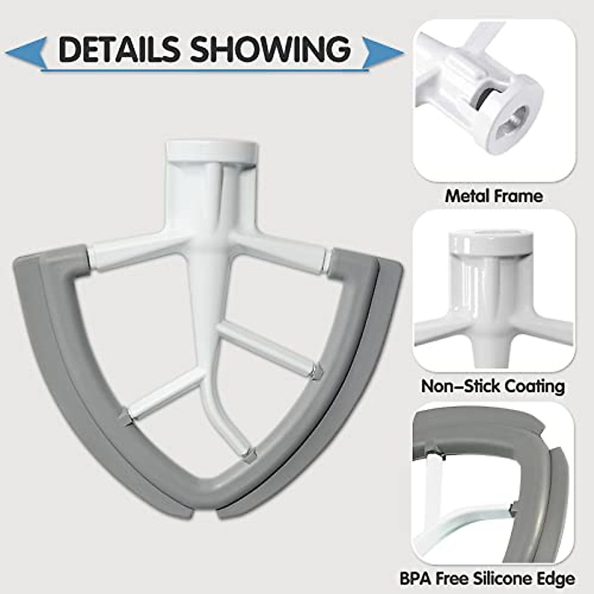 Pouring Shield for KitchenAid 4.5 and 5 Quart Tilt-Head Stand Mixers Stainless Steel Bowls ONLY, Secure Fit Splatter Guard, and Flex Edge Beater for KitchenAid 4.5-5Qt Tilt-Head Stand Mixers