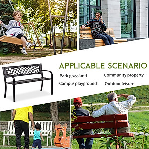 Ruesleag Garden Bench,Metal Outdoor Bench Park Bench with Plastic Mesh Backrest Armrests Sturdy Steel Frame for Patio Yard Porch Entryway Black