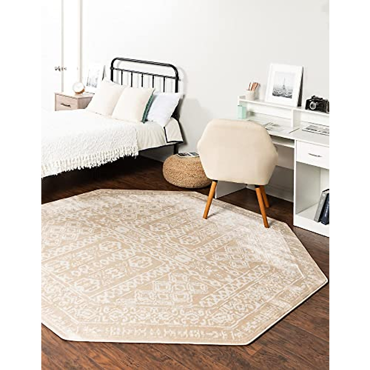 Unique Loom Oxford Collection Area Rug - Magdelan (7' Octagon, Beige/Ivory)