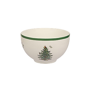 Spode Christmas Tree Collection Rice Bowl, set of 4, 6-Inches, Round, Ceramic Bowl for Soup, Frozen Meals, Stews, and Sticky Rice Dinners, Dishwasher and Microwave Safe (Classic)