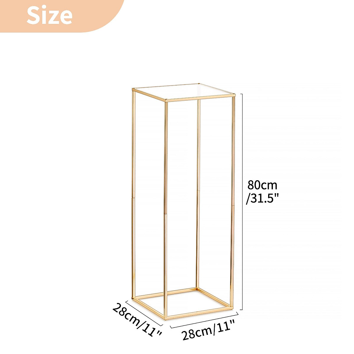 Nuptio 2 Pcs Metal Flower Floor Vase Column Flower Stand Geometric Centerpieces Vase for Tables, 80cm/31.5in Tall Gold Flower Holder for Home Party Wedding Decorations, Rectangular Flower Display Rack