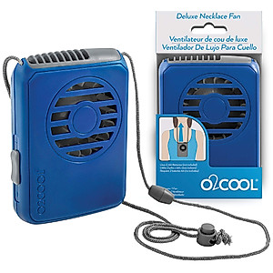 O2COOL Battery Powered Deluxe Necklace Fan For Personal Cooling With Adjustable Lanyard (Blue) 2 Pack
