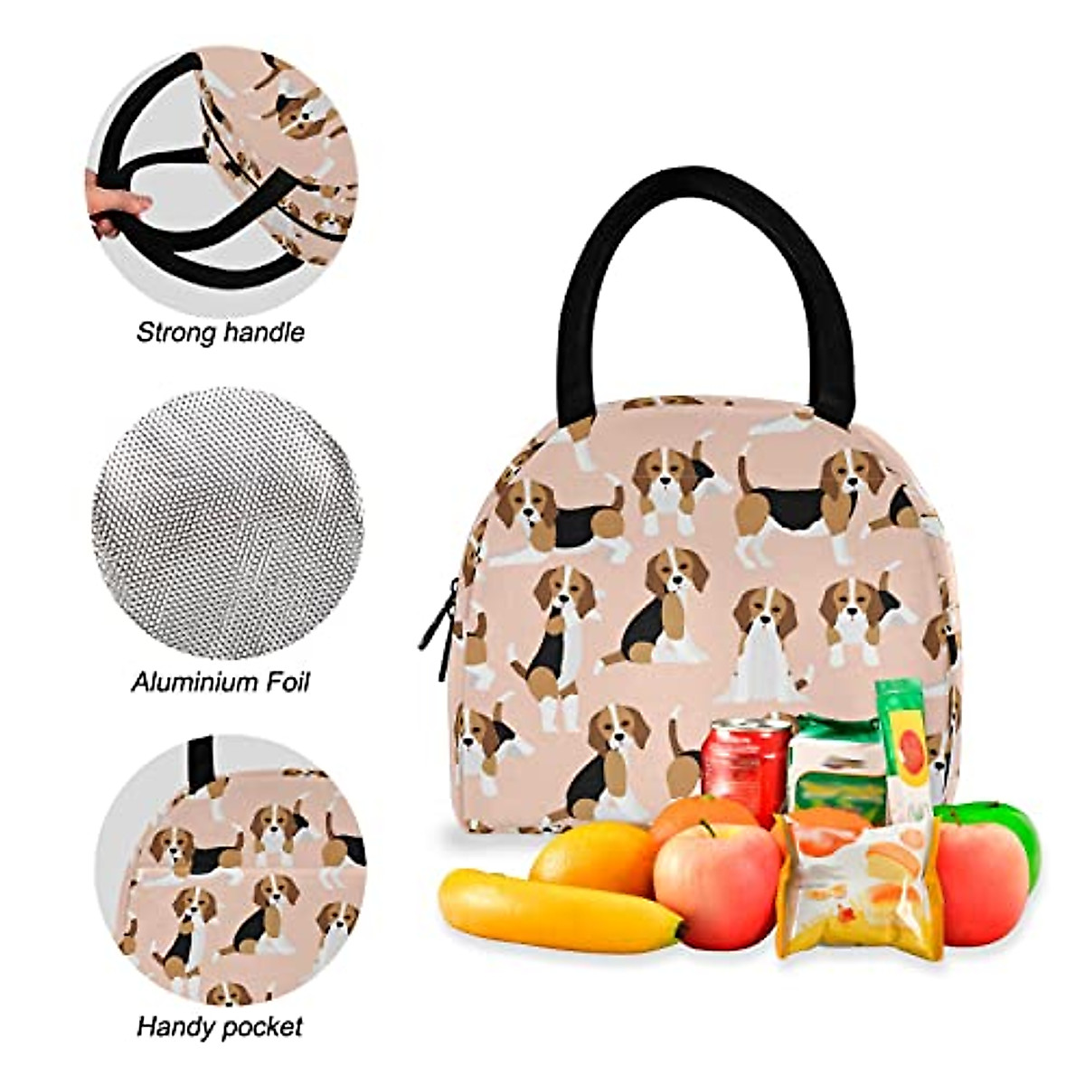 CHIFIGNO Beagle Dogs Kids Backpack Elementary Girls Boys Book Bag Casual Daypack Primary School Bag Backpack Set with Insulated Lunch Bag