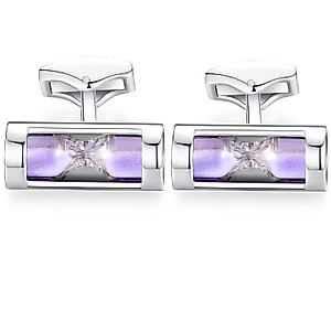 HONEY BEAR Hourglass Funnel Sand Timer Cufflinks for Mens Steel Wedding Gift (Purple)