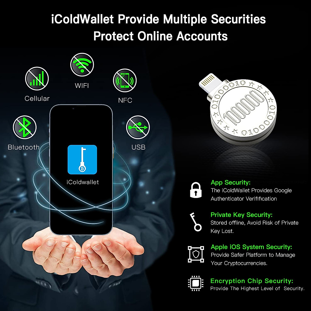 ySky MFi Certified Crypto Hardware Wallet for Bitcoin,Ethereum,ERC Tokens,Work with iPhone iPad - Safeguard Your Crypto to Securely Buy, Eaisly Manage and Grow All Your Digital Assets