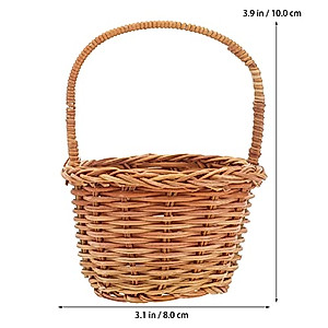 VANZACK Rattan Mini Baskets with Handle Small Round Natural Decorative Knitting Basket Storage Basket