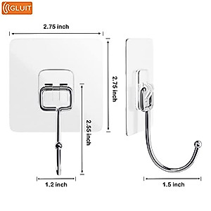 GLUIT ClearMax Large Hooks Heavy Duty 22 lbs Waterproof Adhesive Wall Hooks for Closet Wardrobe and Storage 12 Pack