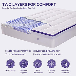 ChiXpace Dual Layer 4 Inch Memory Foam Mattress Topper Queen - 2 Inch Gel Memory Foam and 2 Inch Pillow Top Mattress Pad, 7-Zone Egg Crate Mattress Topper for Back Pain