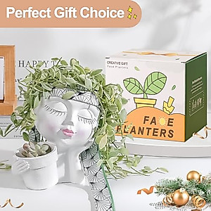 vomiceak Face Planter Pots Head, Flower Pots Planters for Indoor Plants - Double Cute Plant Pots for Succulent with Drainage Holes - Ideal Ideas (White Lady)