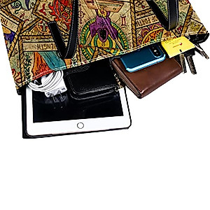 Women Tote Shoulder Bag, Vintage Tarot Cards Retro Leather Work Handbag with Zipper for Teens College Students