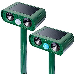 Solar Animal Repeller, 2 Pack Ultrasonic Animal Repeller Outdoor, Animal Deterrent Devices Repel Squirrel, Raccoon, Skunk, Fox, Deer, Waterproof with Motion Detector (Green)