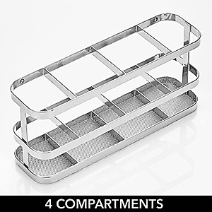 mDesign 4-Section Oval Bathroom Wall Mounted Hair Tool Storage Organizer - Metal Accessory Basket - Hanging Holder for Hair Dryer, Straightener, and Curling Iron - Carson Collection - Chrome