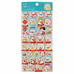 EatingBiting 4 Sheets More Than 140pcs Japanese Maneki Neko Foam Stickers Lucky Fortune Fengshui Stickers Diary Scrap Book Scrapbooking Decor Decoration School Office Stationery Reward Gift