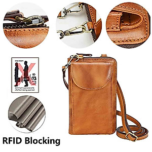 Baolab Genuine Leather Purse Phone Bag for Ladies Women Crossbody Wallet with Credit Card Holder RFID Blocking Small (Coffee)