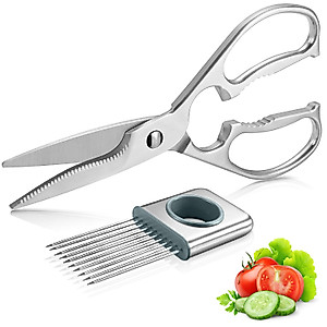 Multipurpose Kitchen Shears by WELLSTAR, Come Apart Heavy Duty German Stainless Steel Food Scissors for Cutting Meat Poultry Chicken Vegetable, Plus Handy Onion Slicing Holder, Gift Box Pack