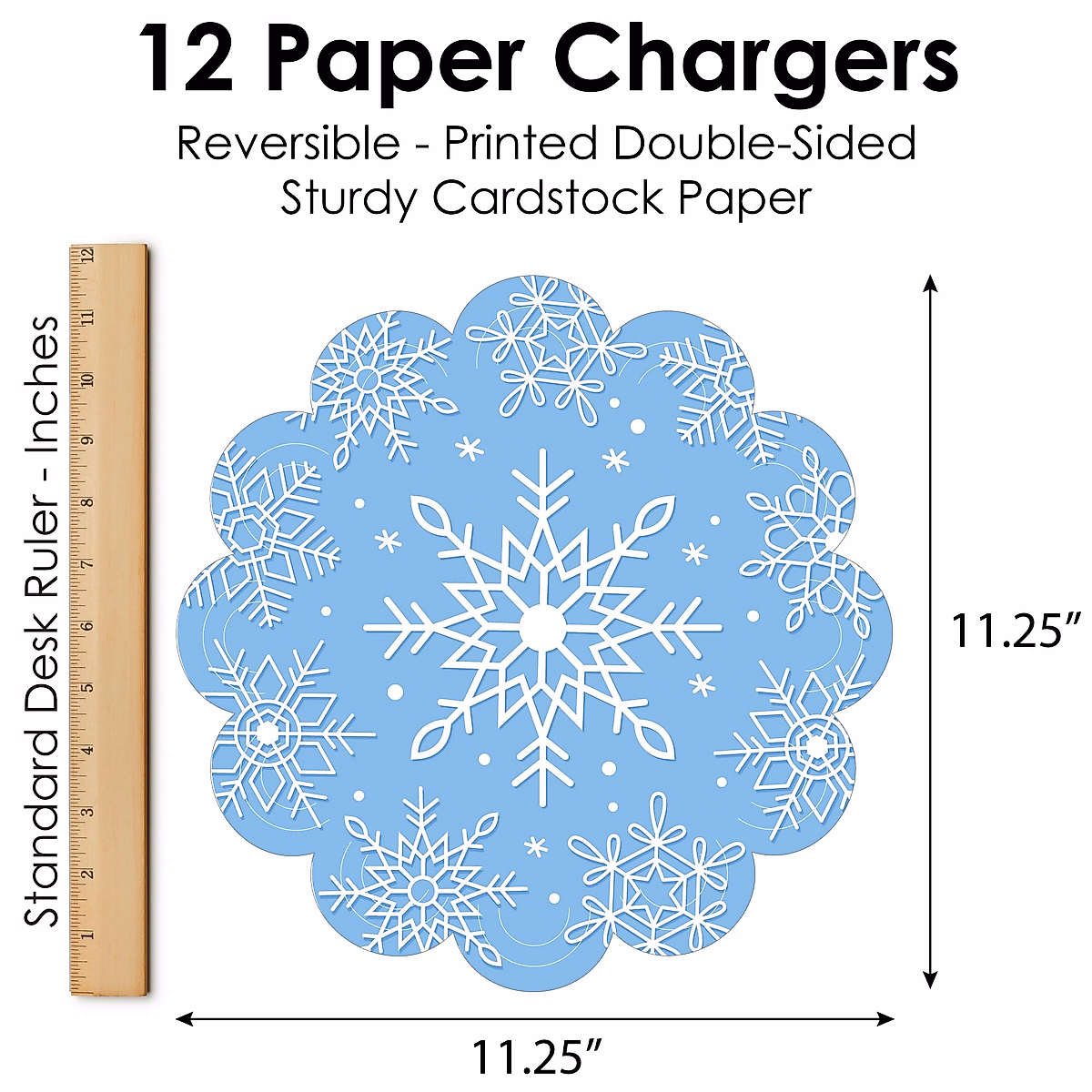 Big Dot of Happiness Blue Snowflakes - Winter Holiday Party Round Table Decorations - Paper Chargers - Place Setting For 12