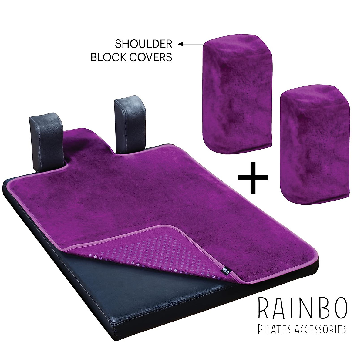 RAINBO Pilates Reformer Non-Slip Mat Towel (Included 2 Pcs Shoulder Block Covers) (Purple), Multicolor