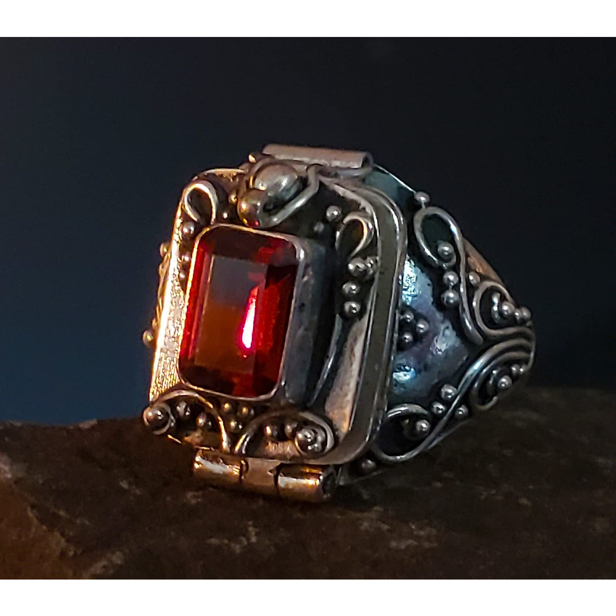 Sterling Silver Garnet Poison Box Locket Ring Size 8(Sizes 4,5,6,7,8,9,10)