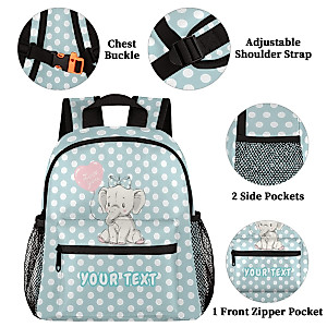 AUUXVA Baby Elephant Custom Kid's Name Toddler Backpack,Blemishes Personalized Backpack with Name/Text for Kids Boys Girls 3-6 Years Preschool Kindergarten Daycare Bag with Chest Strap