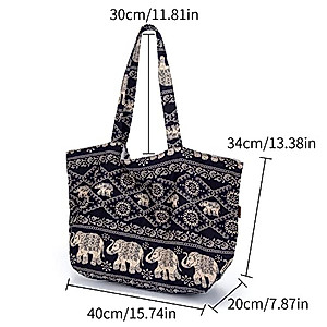 OPQRSTU Women Hippie Tote Hand Bag Large Capacity Bohemian Bag Portable Tourist Shoulder Bags (black)