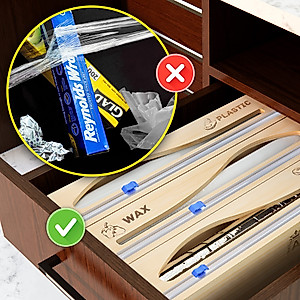 3 in 1 Detachable Plastic Wrap Dispenser with Slide Cutter, Roll Organization Storage Holder, Aluminum Foil & Parchment Paper, Fits 12" Roll for Kitchen Drawers