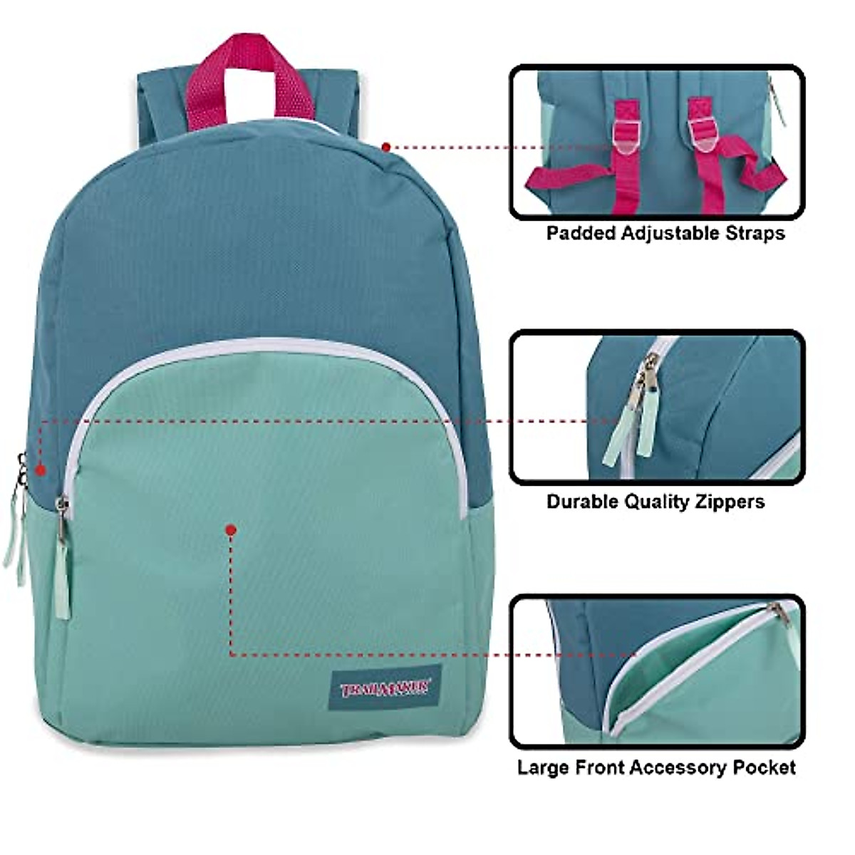 Trail maker Bulk Backpack Kids 15 inch Backpacks 24 Pack with Padded Straps Wholesale for School