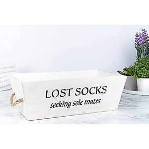 Lost Socks Basket for Laundry Room – White Laundry Basket, Wooden Farmhouse Laundry Hamper, Sock Bin, Laundry Room Storage Baskets for Shelves, Sock Basket from UpTrend Design