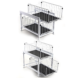 IIF Under Sink Organiser White 2 Tier Sliding Basket Drawers Storage Organisation Pull out Sink Shelf Cabinet Rack for Bathroom Kitchen Pantry
