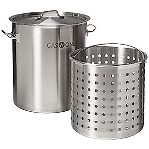 Gas One Fryer Pot 32 quart - All Purpose - Stainless Steel Tri-Ply Bottom with All Purpose Pot Deep Fryer Steam & Boiling Basket