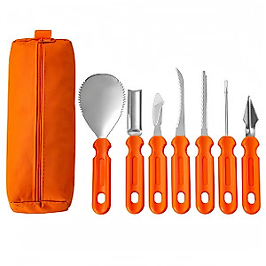 Vvinjinwujin 7 pcs multifunctional pumpkin carving kit - carving knives for pumpkin, clay, soap and wood - perfect for Halloween pumpkin cawing - ergonomic handle - full set of durable storage bags