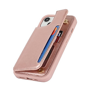 iCoverCase for iPhone 13 Case with Card Holder, iPhone 13 Wallet Case for Women Men [RFID Blocking] PU Leather Protective Wallet Phone Case for iPhone 13 6.1 Inch (Rose Gold)