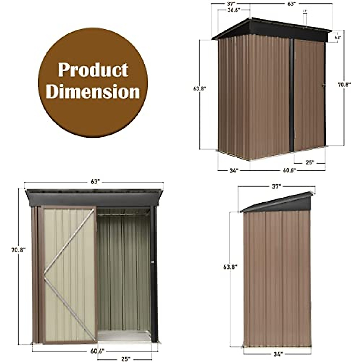 5x3 FT Storage Shed Outdoor Metal Tool Garden Shed with Single Lockable Door, Metal Garden Shed Waterproof and Anti-Rust Tool Storage Shed for Backyard Patio Lawn