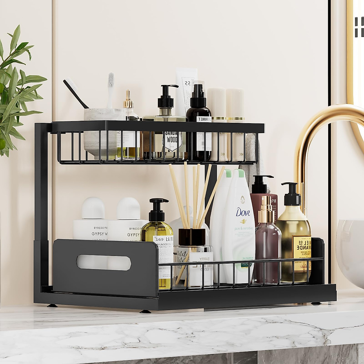 2 Pack Under Sink Organizer, 2 Tier Pull Out Cabinet Organizer Slide Out Sink Shelf Cabinet Storage Shelves, Under Sink Organizer and Storage for Kitchen Bathroom (2 Pack)