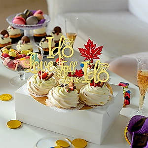 24 PCS Fall in Love Cupcake Toppers Glitter Maple Leaves Love I Do Cupcake Picks Fall Theme Wedding Cake Decorations for Bridal Shower Engagement Thanksgiving Birthday Party Supplies