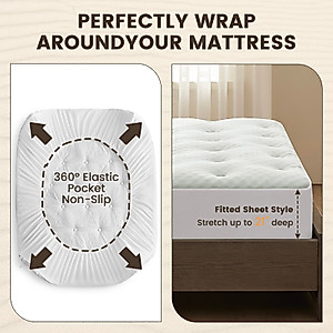 QUIETSEA Reversible Mattress Topper Twin XL Egg Crate Memory Foam Mattress Topper, Bamboo Viscose Mattress Pad Twin XL, Noiseless Waterproof Mattress Cover with Deep Pocket up to 21", 39" x 80"