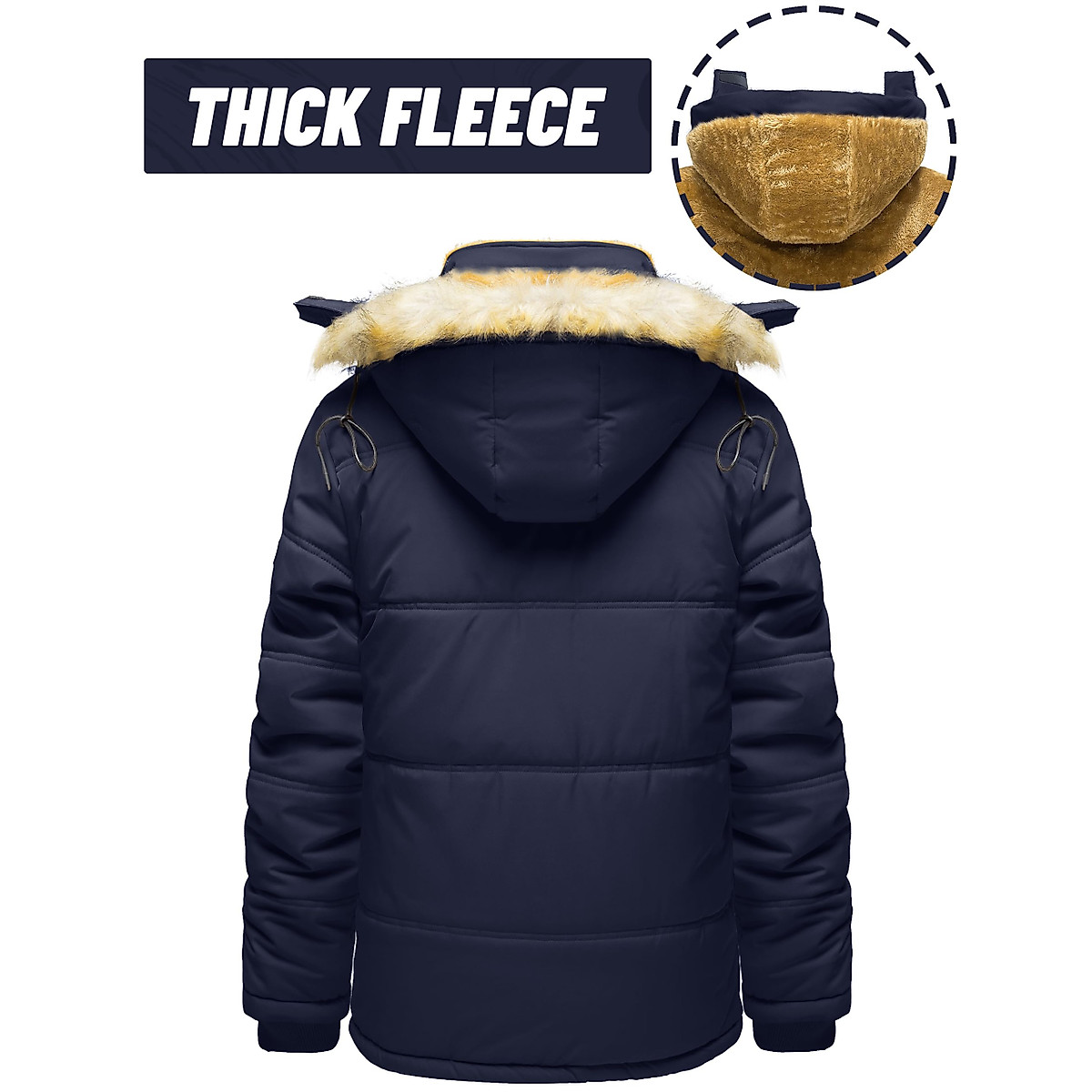 TACVASEN Men's Winter Coat Cold Weather Windbreaker Snow Coats Thick Fleece Jacket Navy, XL