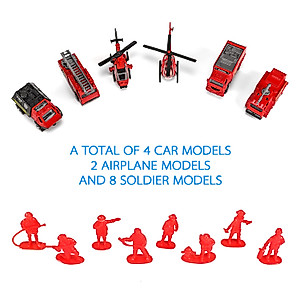 14 Pcs Fire Truck with Firefighter Toy Set, Mini Die-cast Fire Engine Car, Mini Rescue Emergency Vehicle Playset for Kid Boy Girl Birthday Christmas Party Favors