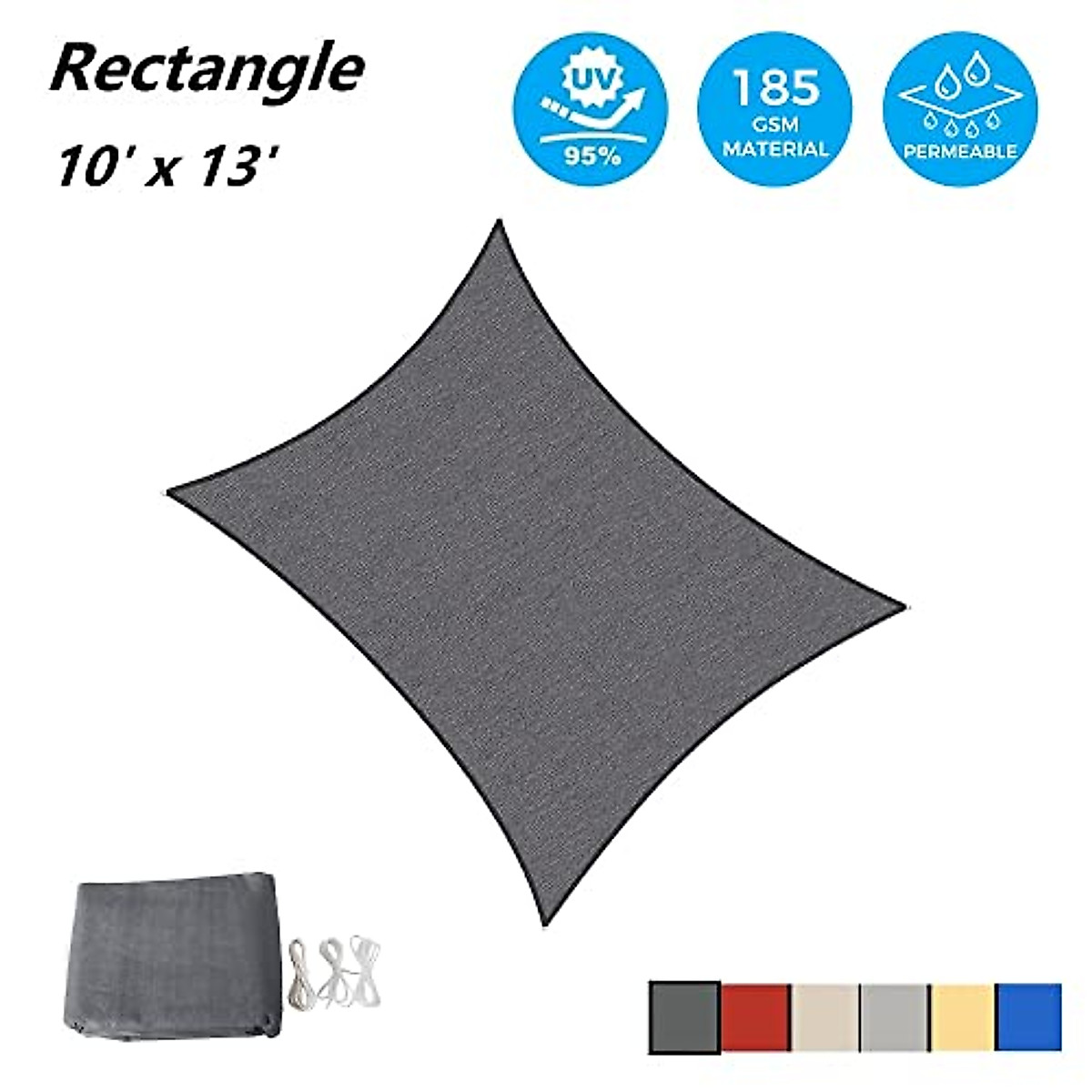 AsterOutdoor Sun Shade Sail Rectangle 10' x 13' UV Block Canopy for Patio Backyard Lawn Garden Outdoor Activities, Graphite