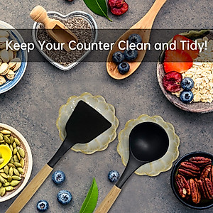 Spoon Rest for Stove Top TIGERMILLION Cooking Spoon Holder for Kitchen Countertop Heat-Resistant Cooking Utensil Rest for Spatula, Spoons or Tongs, Framhouse Decor (3pcs-Sunflower-White)