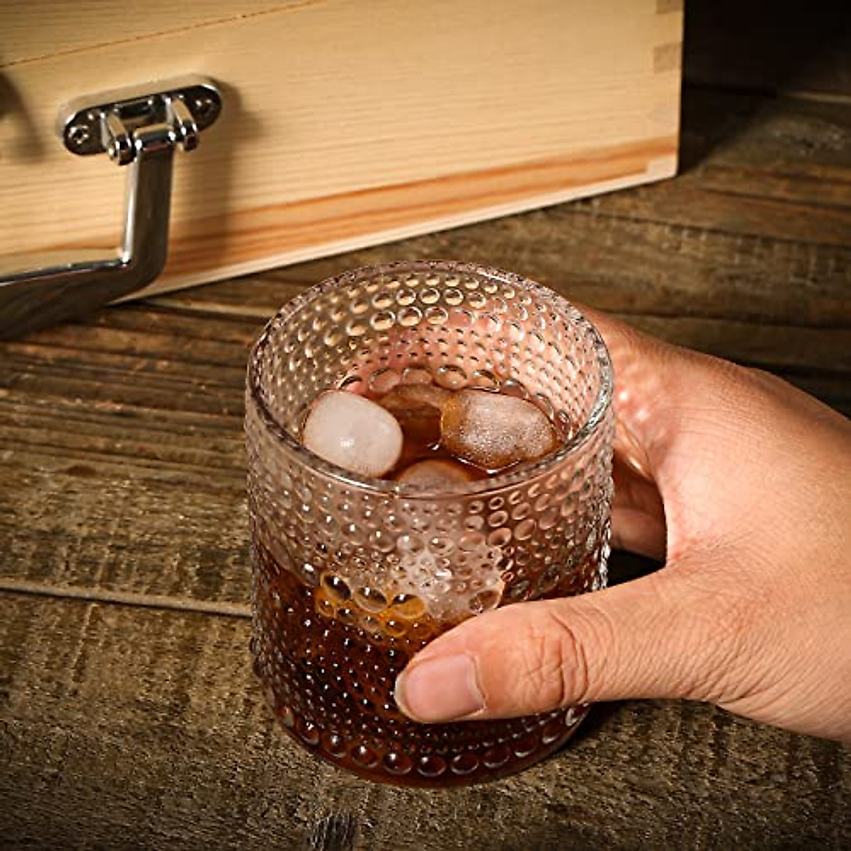 cosnou Mini Rock Glasses, 6.5 oz（200ml） Hobnail Drinking Glasses Set 6, Embossed Vintage Glassware Set for Beer, Cocktail, Soda, Beverage Clear
