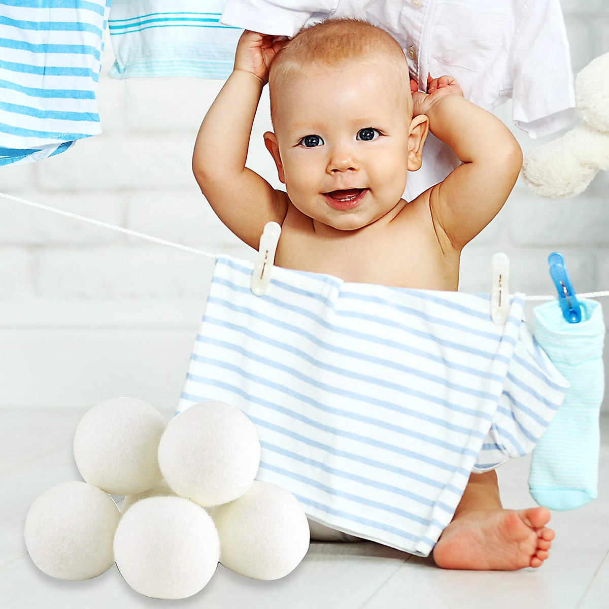 SnugPad Wool Dryer Balls XL Size 6 Pack, Natural Fabric Softener 100% Organic Premium New Zealand Wool, No Fillers, Anti Static, Lint Free, Odorless, Chemical Free and Reduces Wrinkles, 1000+ Loads, Baby Safe, Saving Energy & Time, White 6 Count