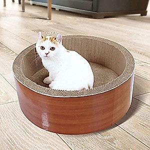 FluffyDream Cat Scratcher Post & Board, Round Cat Scratching Lounge Bed, Durable Pad Prevents Furniture Damage, 17.32'' x 17.32''x 6.11''
