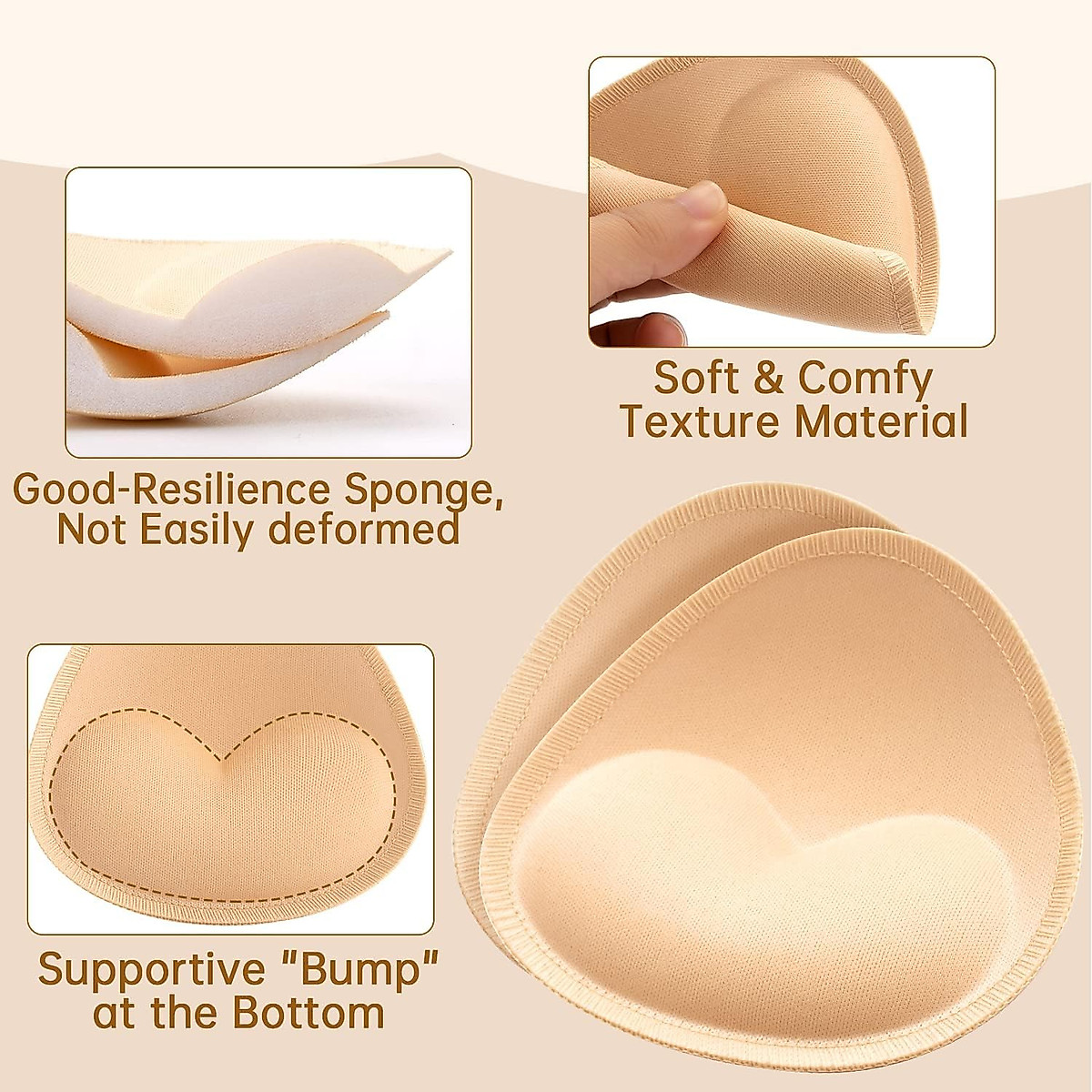 KSang Bra Pads Inserts Breast Enhancer - 4 Pairs Sew in Bra Cups for Sports Bras Swimsuits Bikini Push up Pads Fits A Cup