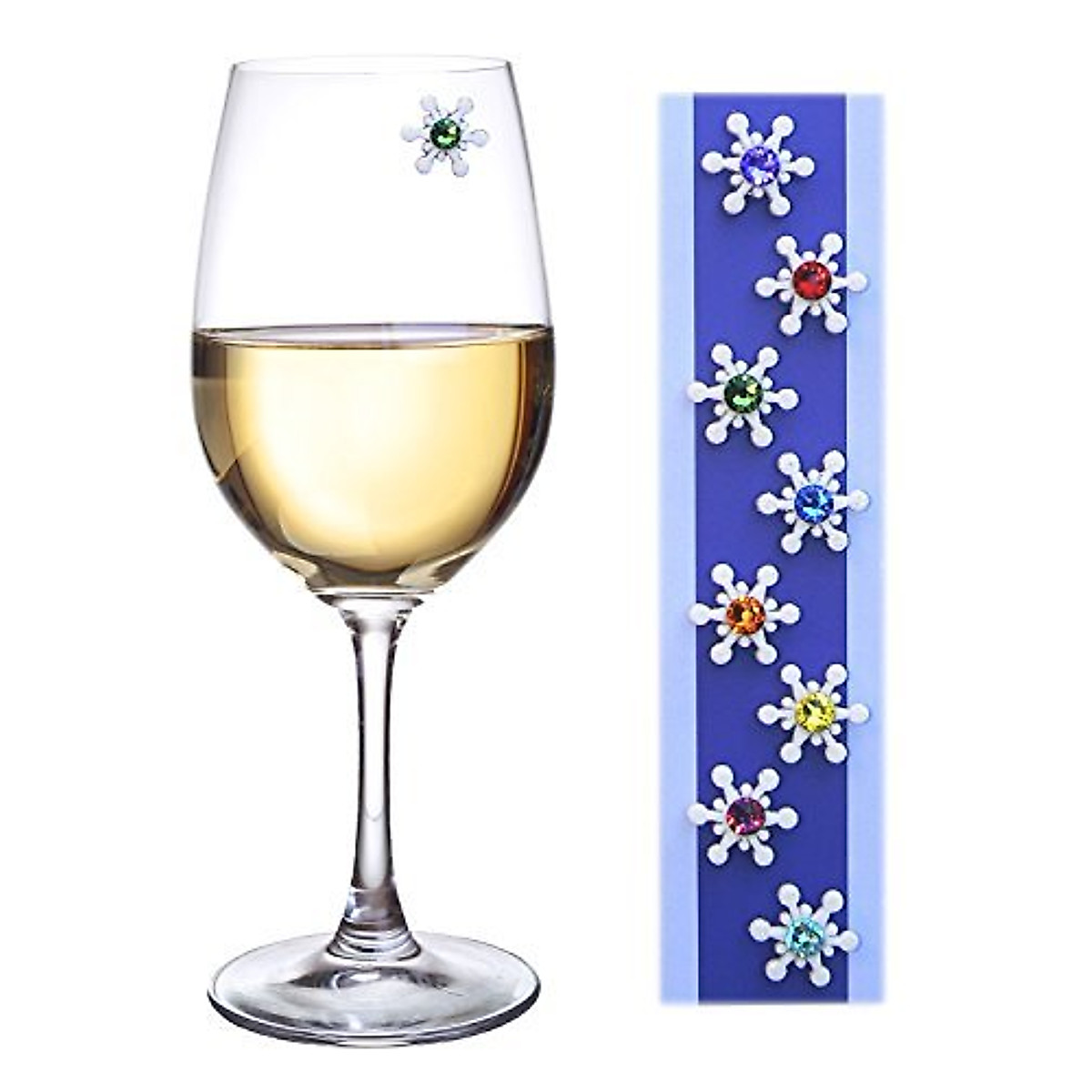 Crystal Snowflake Magnetic Wine Glass Charms & Markers for Christmas or Holiday Parties and Gifts- Set of 8