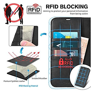 TUCCH Galaxy S21 FE Wallet Case with [TPU Shockproof Interior Case] Stand RFID Credit Card Holder, Magnetic PU Leather Protective Flip Cover Compatible with Galaxy S21FE 5G 6.4-Inch 2022, Black