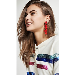 Acrylic Rose Petal Earrings For Women Bohemia Resin Long Tiered Flower Drop Dangle Earrings Statement Exaggerated Floral Tassel Earrings (Red)